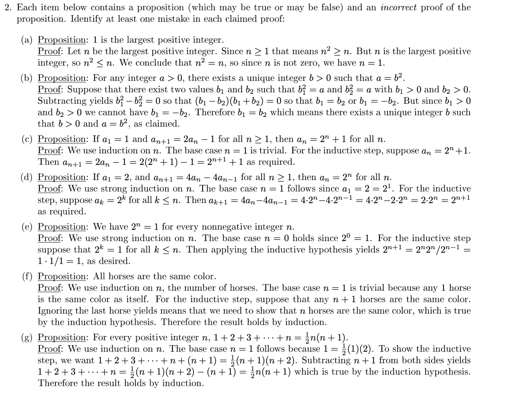 Solved Each item below contains a proposition (which may be | Chegg.com
