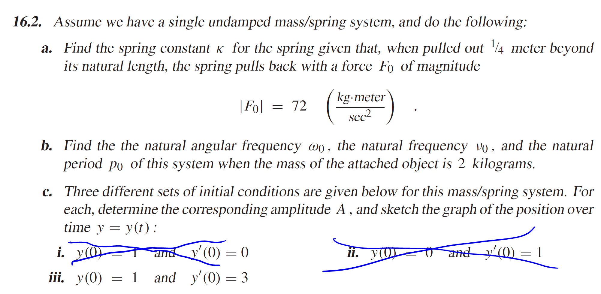 Solved 16.2. Assume we have a single undamped mass/spring | Chegg.com