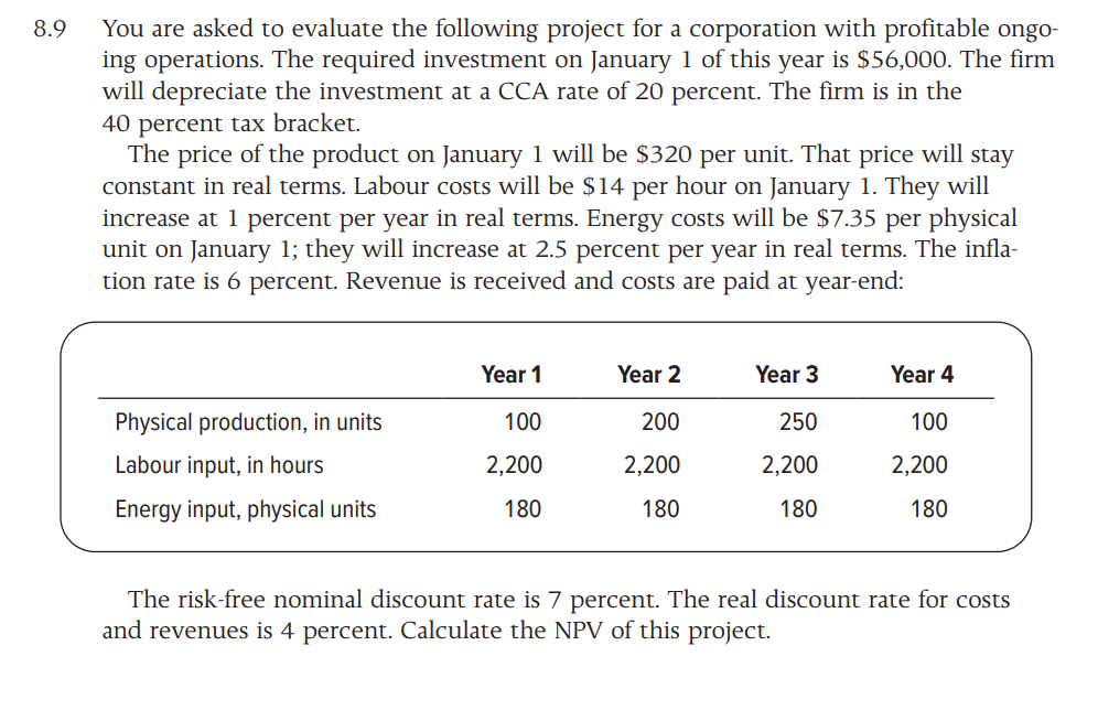 Solved answer from book is : NPV = $3,136.06 Can you | Chegg.com