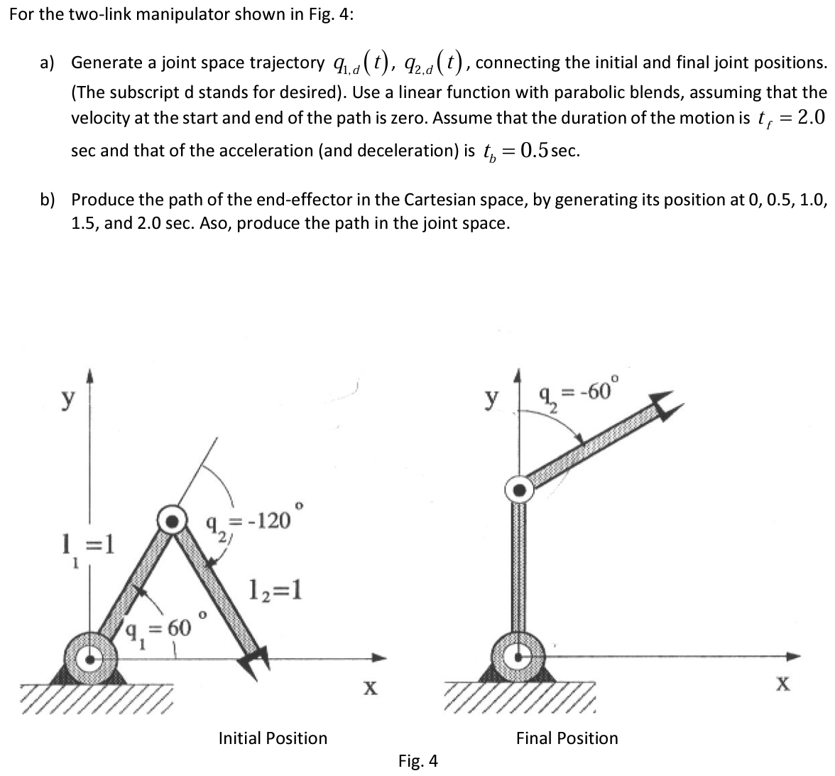 Solved For the two-link manipulator shown in Fig. 4:a) | Chegg.com