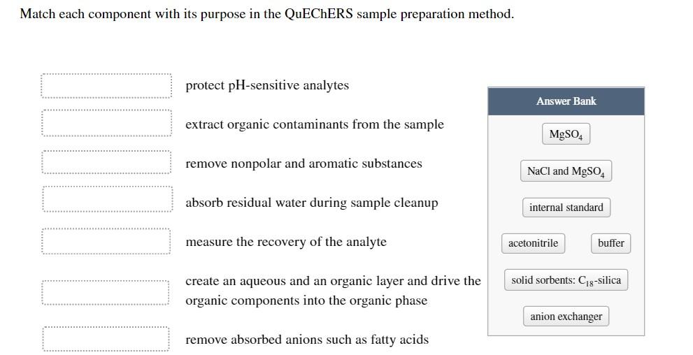 Solved Match each component with its purpose in the QuECHERS | Chegg.com