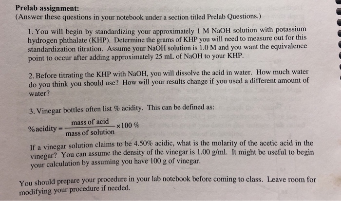 Solved Prelab assignment: (Answer these questions in your | Chegg.com