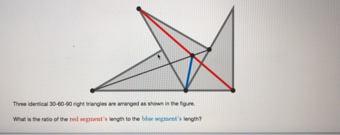 Solved Three identical 30-60-90 right triangles are arranged | Chegg.com