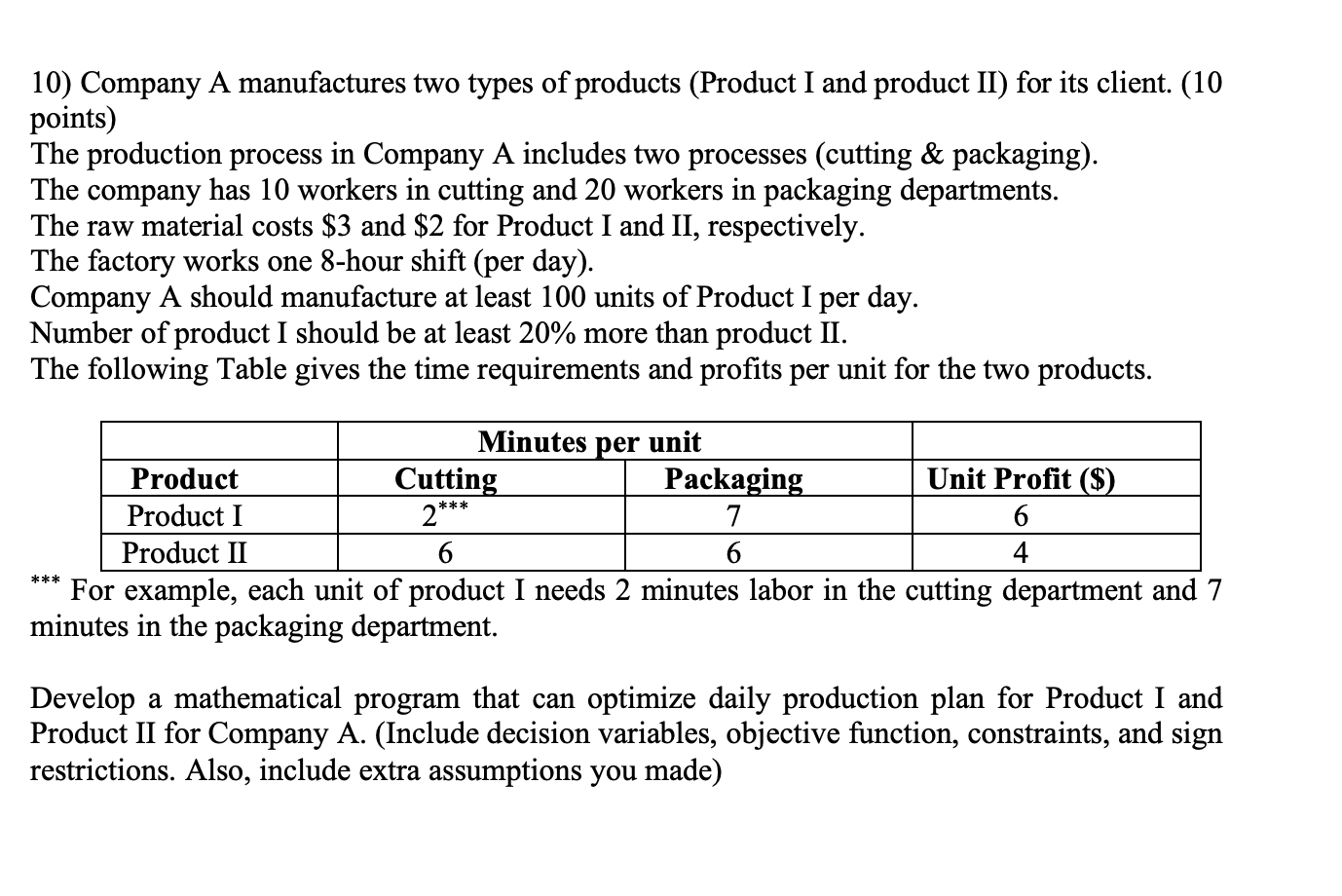 Solved 10) Company A manufactures two types of products | Chegg.com