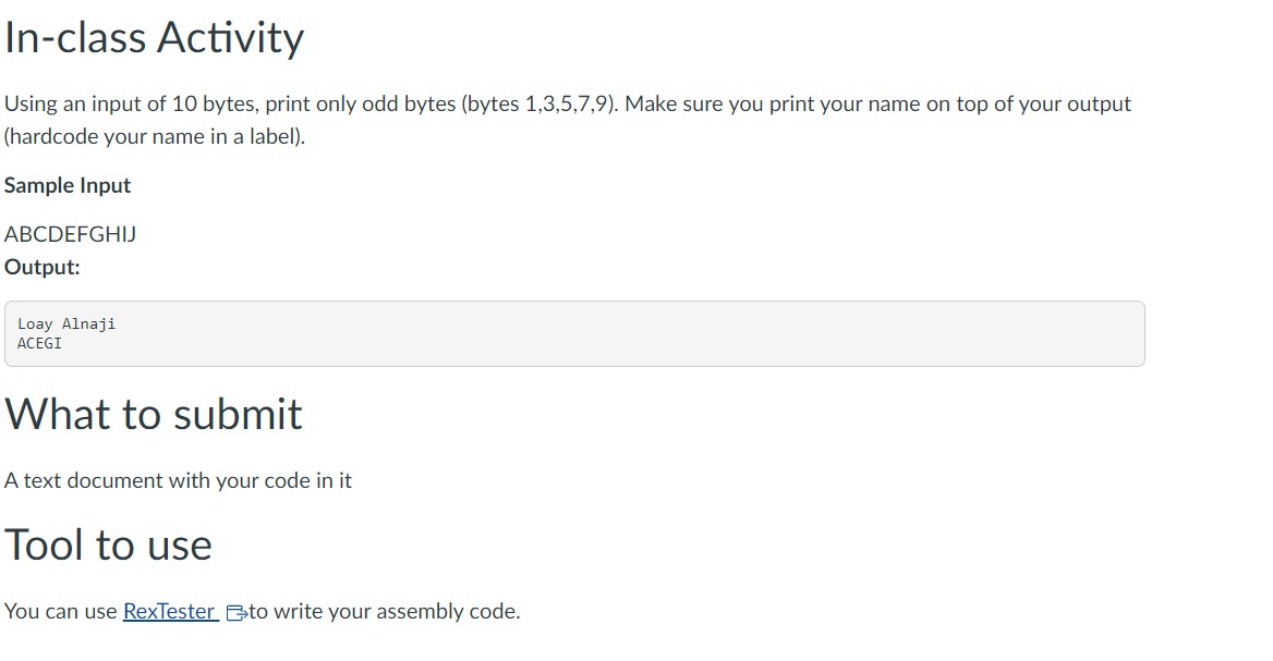 Solved Using An Input Of 10 Bytes Print Only Odd Bytes 9541