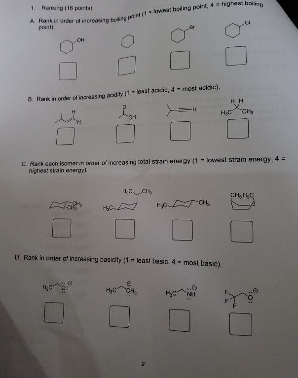 Solved 1. Ranking (16 points) pint (1 = lowest boiling | Chegg.com
