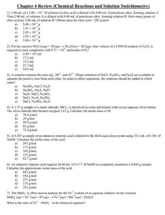 Solved Chapter 4 Review (Chemical Reactions and Solution | Chegg.com