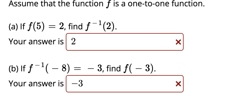 Solved Assume that the function f is a one-to-one function. | Chegg.com