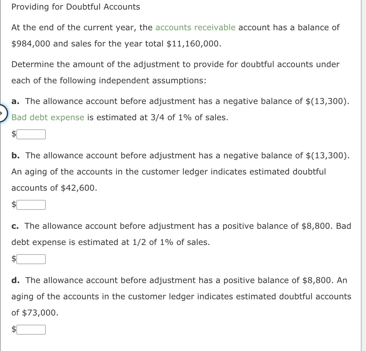 Solved Providing for Doubtful Accounts At the end of the | Chegg.com