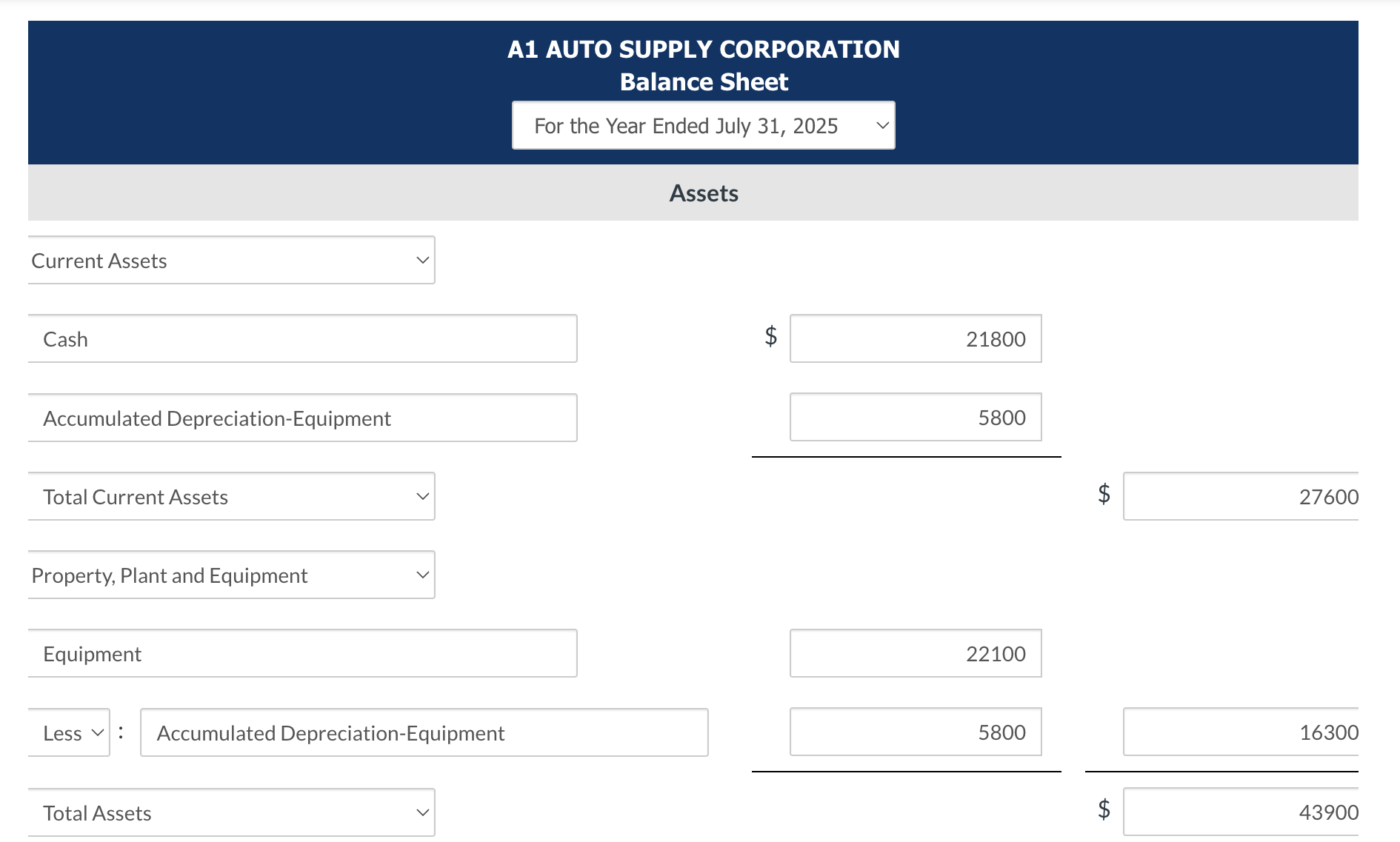 Solved These financial statement items are for A1 Auto | Chegg.com