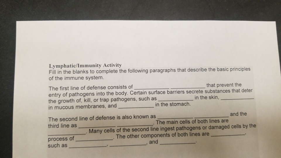 Solved Lymphatic/Immunity Activity Fill in the blanks to | Chegg.com