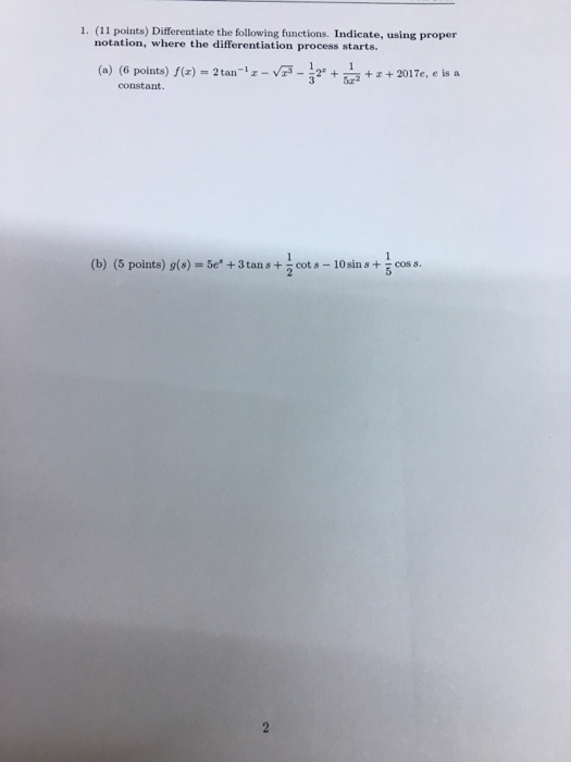 Solved 1. (11 points) Differentiate the following functions. | Chegg.com