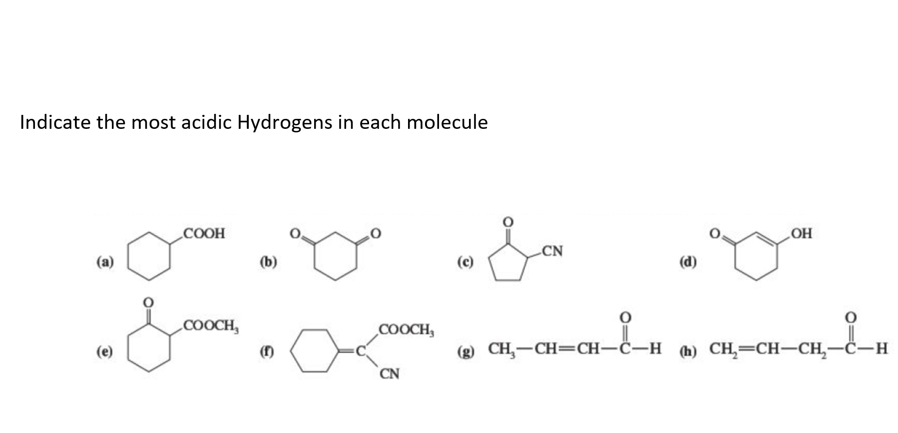 Solved Indicate the most acidic Hydrogens in each molecule | Chegg.com