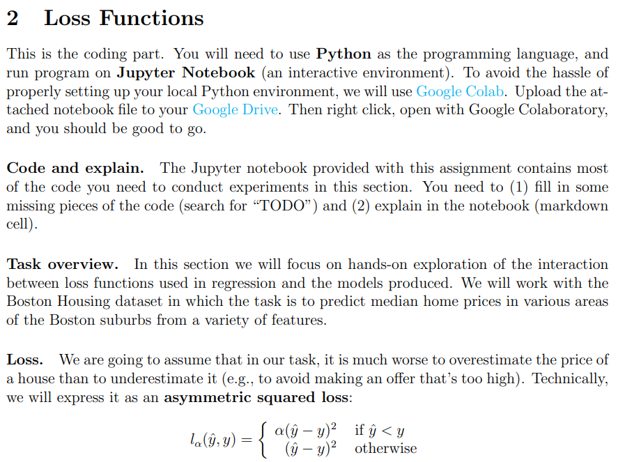 2 Loss Functions This is the coding part. You will | Chegg.com