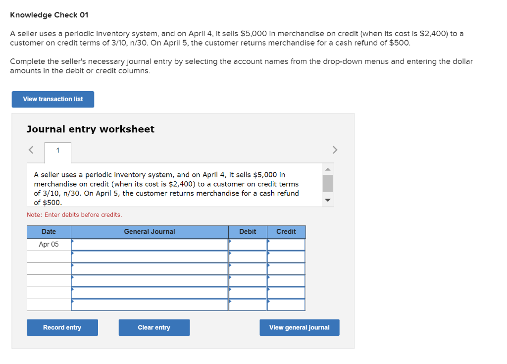 Solved Knowledge Check 01 A seller uses a periodic inventory | Chegg.com