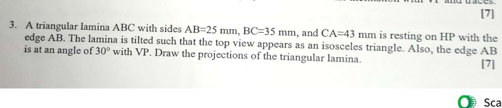 Solved A triangular lamina ABC with sides AB=25mm,BC=35mm, | Chegg.com