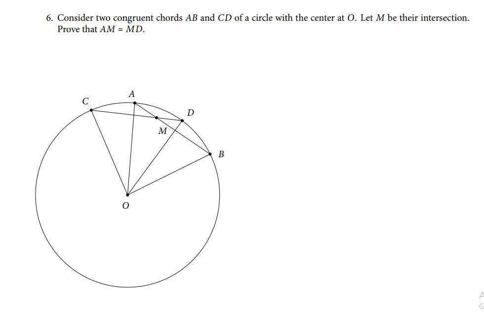 Solved 6. Consider two congruent chords AB and CD of a | Chegg.com