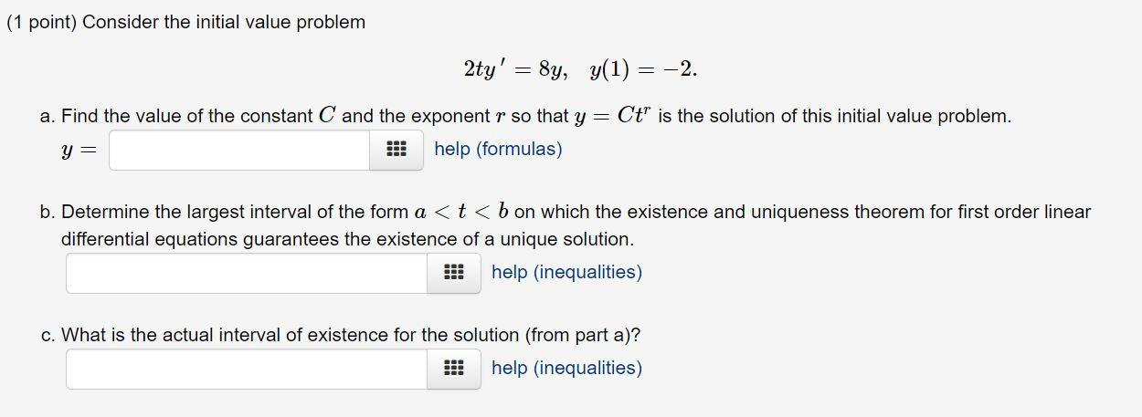 Solved (1 point) Consider the initial value problem 2ty' = | Chegg.com