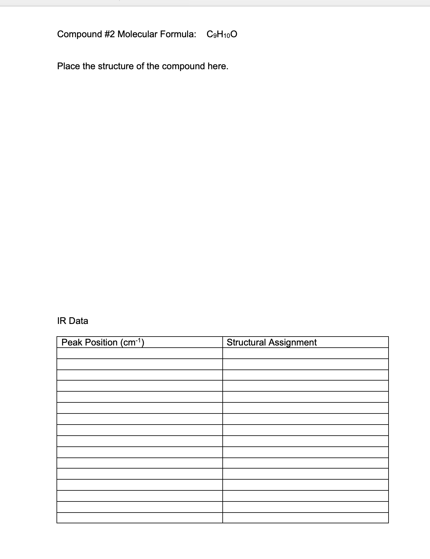 Solved Compound #2 Molecular Formula: C9H10O Place the | Chegg.com