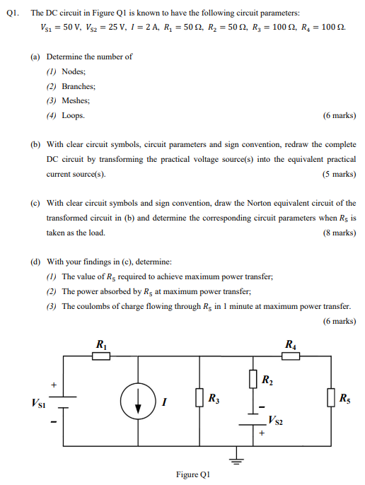 Solved 1. The DC circuit in Figure Q1 is known to have the | Chegg.com