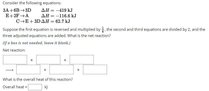 Solved Consider the following equations: 3 A+6 BE+2 | Chegg.com