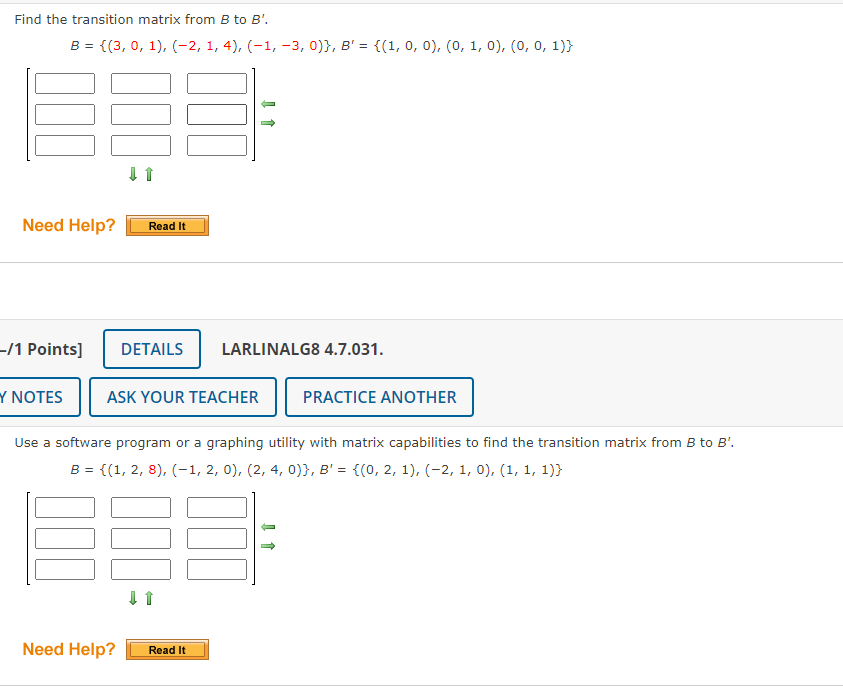 Solved Find the transition matrix from B to B′. | Chegg.com