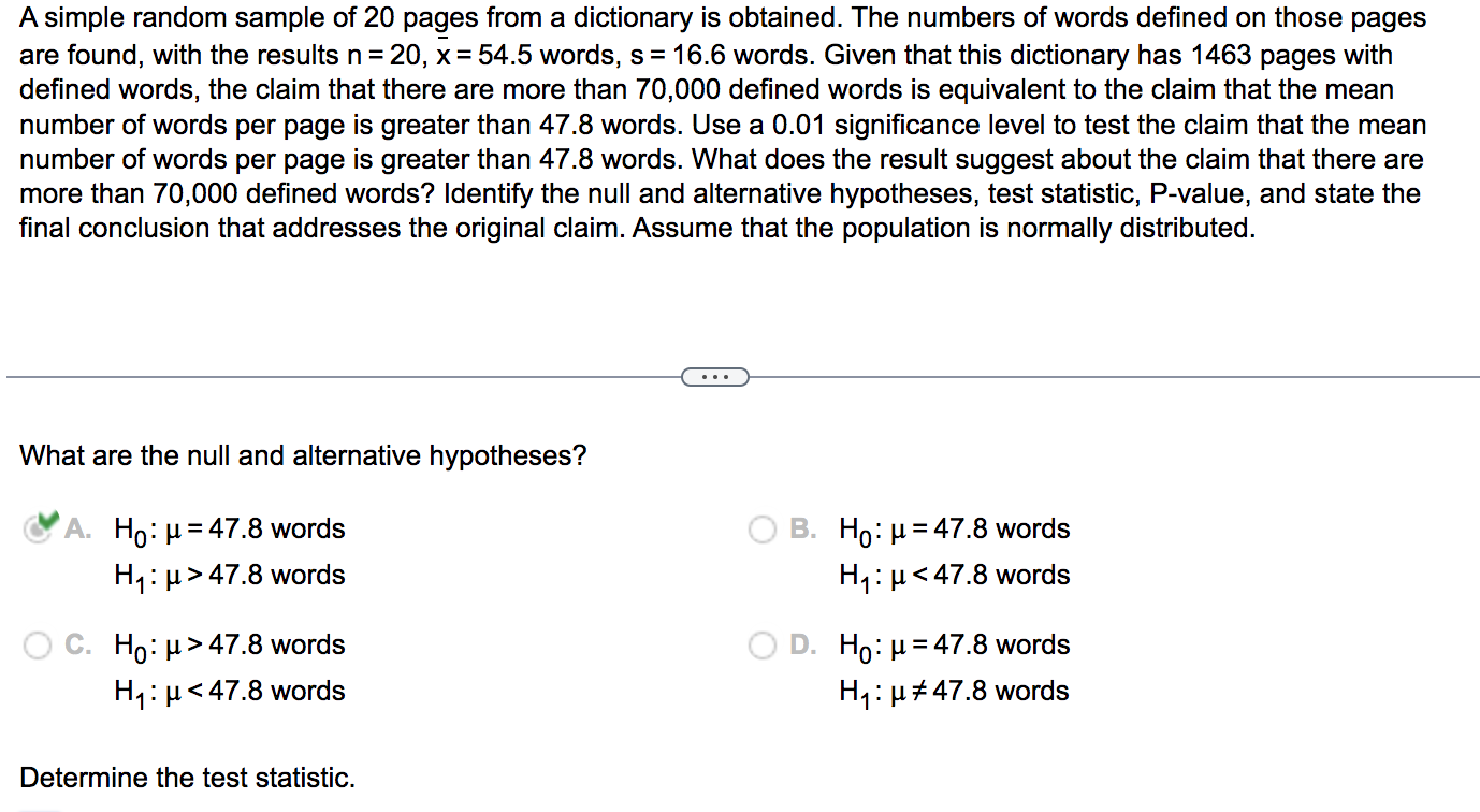Solved A simple random sample of 20 pages from a dictionary | Chegg.com