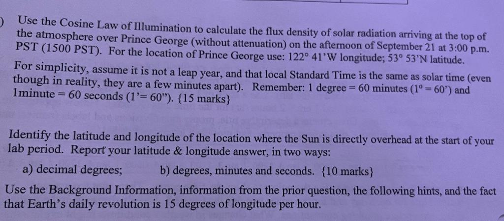 Solved Use the Cosine Law of Illumination to calculate the | Chegg.com