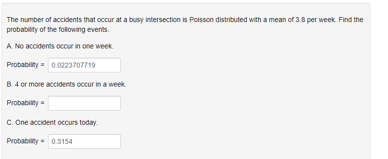 Solved The number of accidents that occur at a busy | Chegg.com