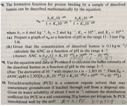 Solved 8. The formation function for proton binding by a | Chegg.com