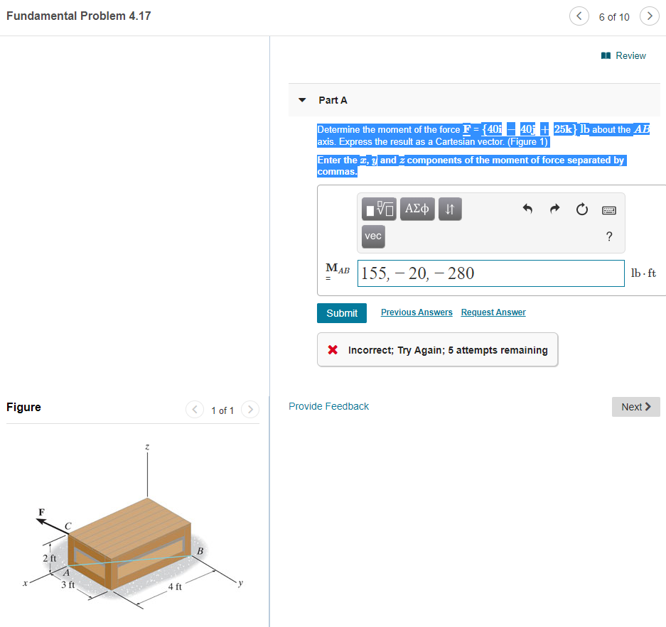 Solved Determine the moment of the force FF = | Chegg.com