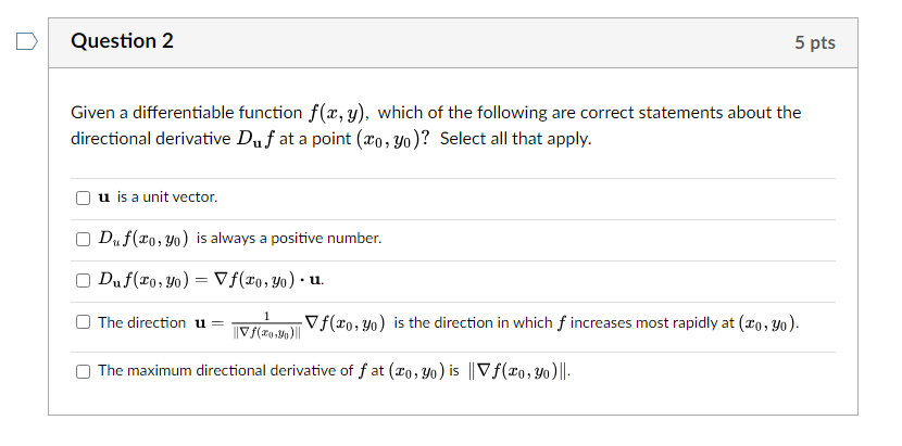 Solved Given a differentiable function f(x,y), which of the | Chegg.com