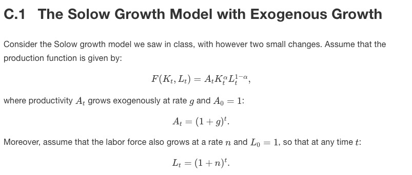 C.1 The Solow Growth Model with Exogenous Growth | Chegg.com