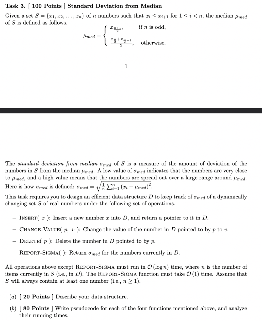 Solved Task 3. [ 100 Points ] Standard Deviation from Median | Chegg.com