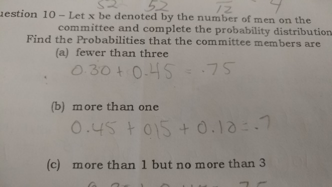 Solved /2 estion 10- Let x be denoted by the number of men | Chegg.com