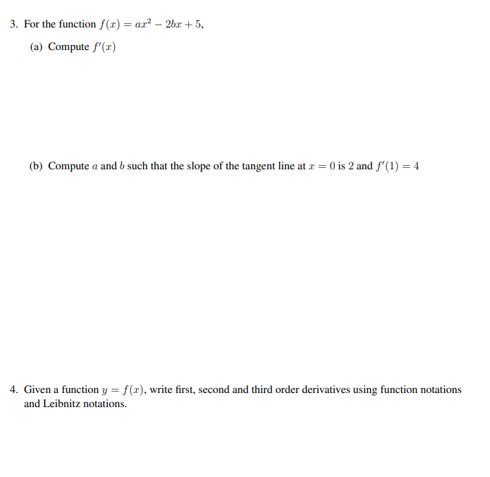Solved 3. For the function f(1) = a.r? - 2br +5, (a) Compute | Chegg.com