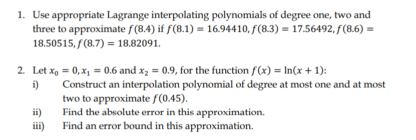 Solved Use appropriate Lagrange interpolating polynomials of | Chegg.com