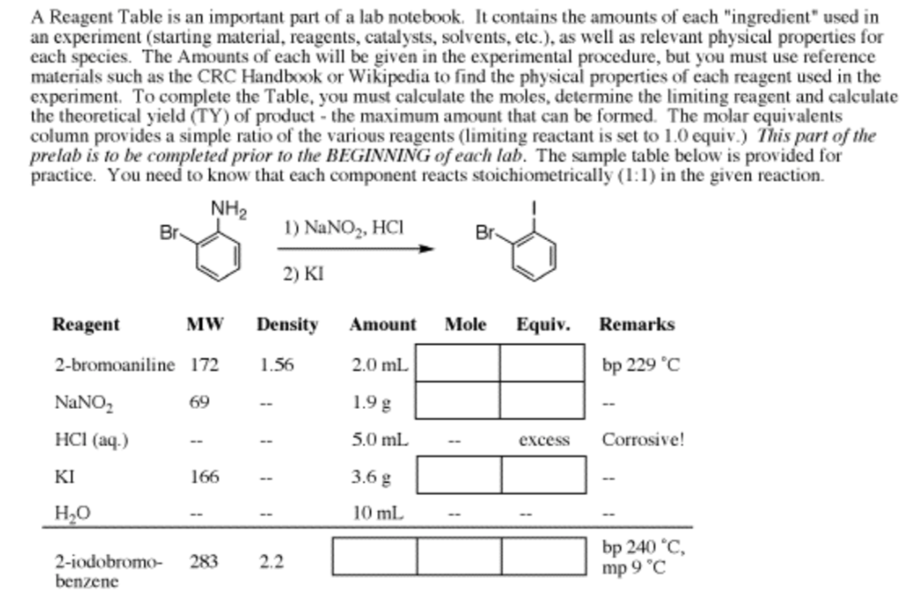 Solved A Reagent Table is an important part of a lab | Chegg.com