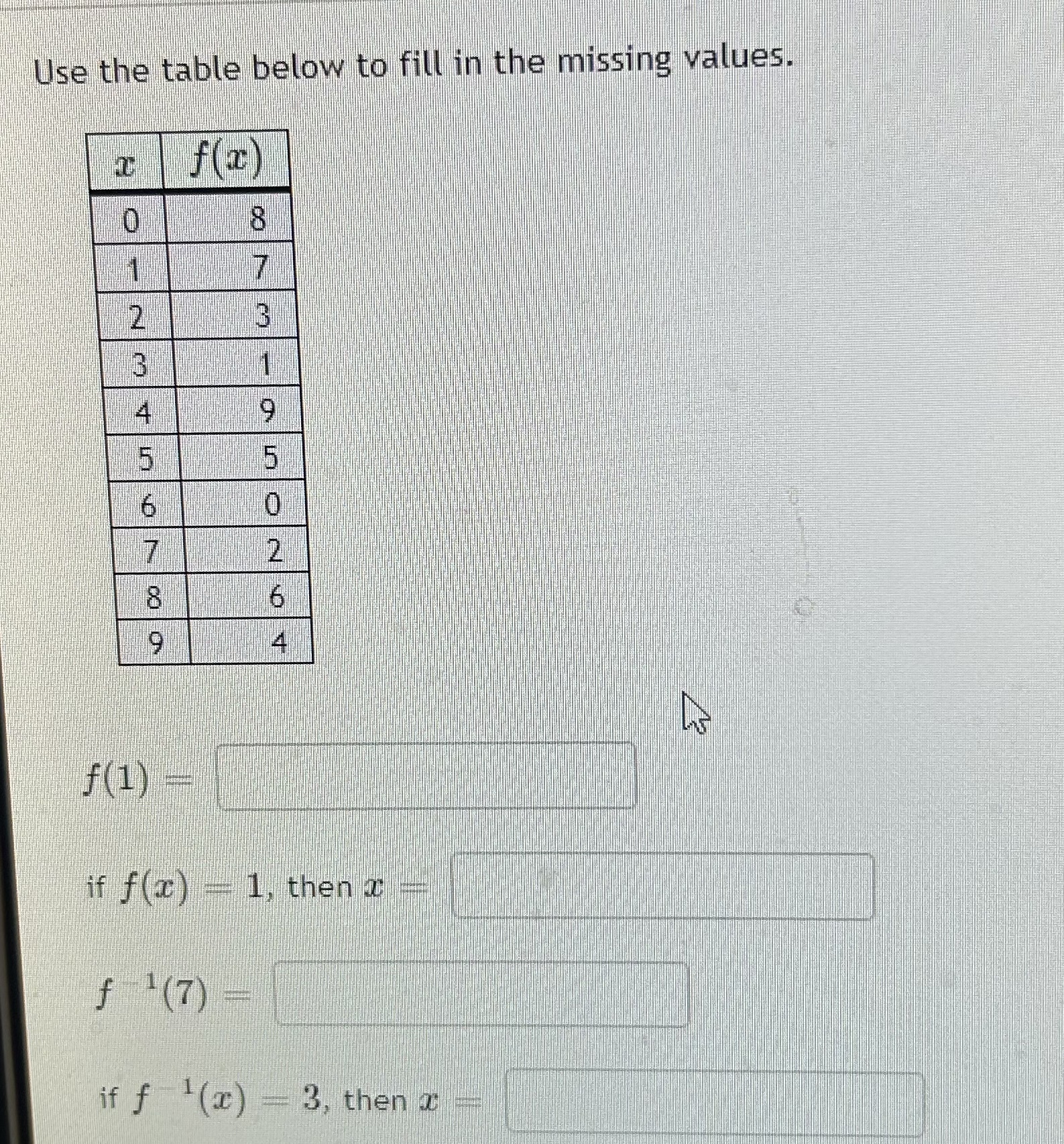 Solved Use the table below to fill in the missing values. | Chegg.com
