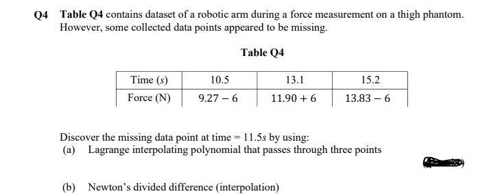 Solved Q4 Table Q4 contains dataset of a robotic arm during | Chegg.com