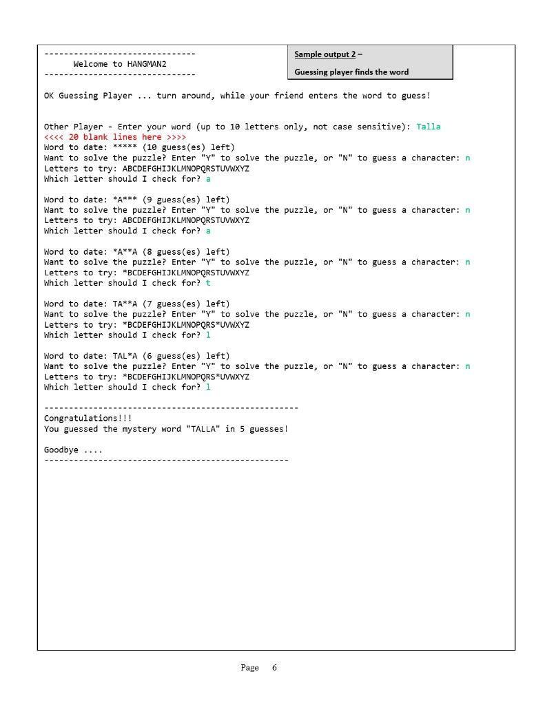 Solved Programming Question \#1: Hangman2 Game (only to | Chegg.com