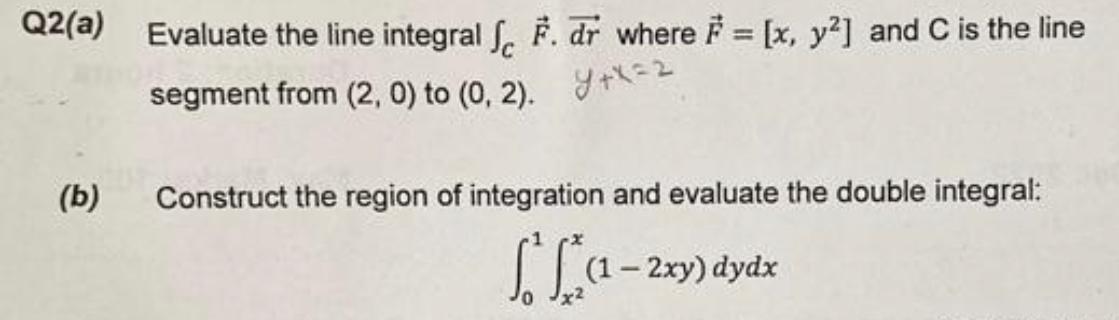Solved Q2(a) Evaluate the line integral ∫CF⋅dr where | Chegg.com