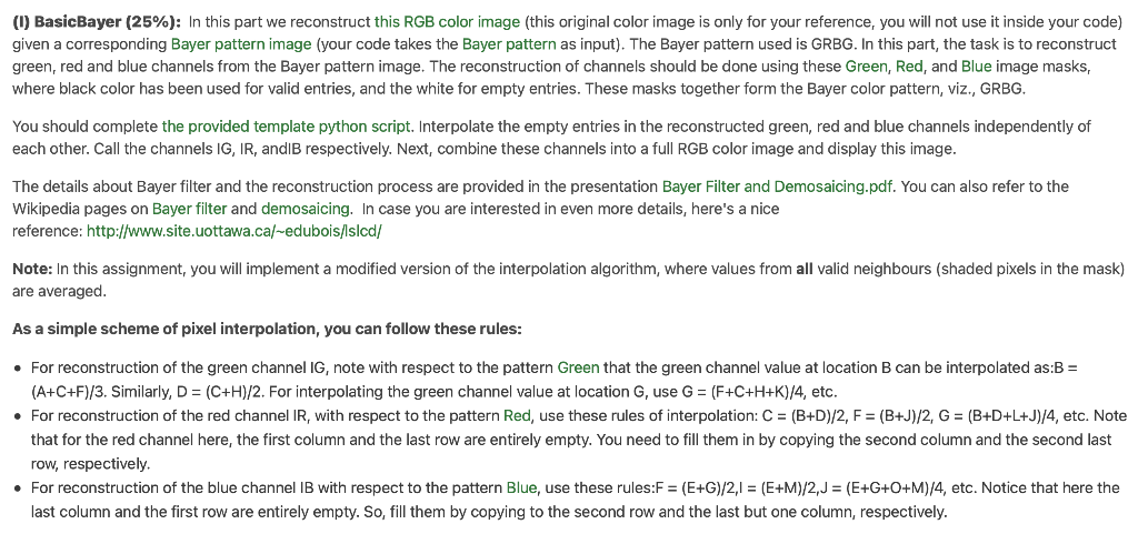 Solved (1) BasicBayer (25\%): In this part we reconstruct | Chegg.com