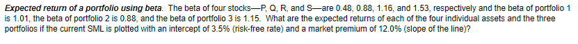 Solved Expected return of a portfolio using beta. The beta | Chegg.com