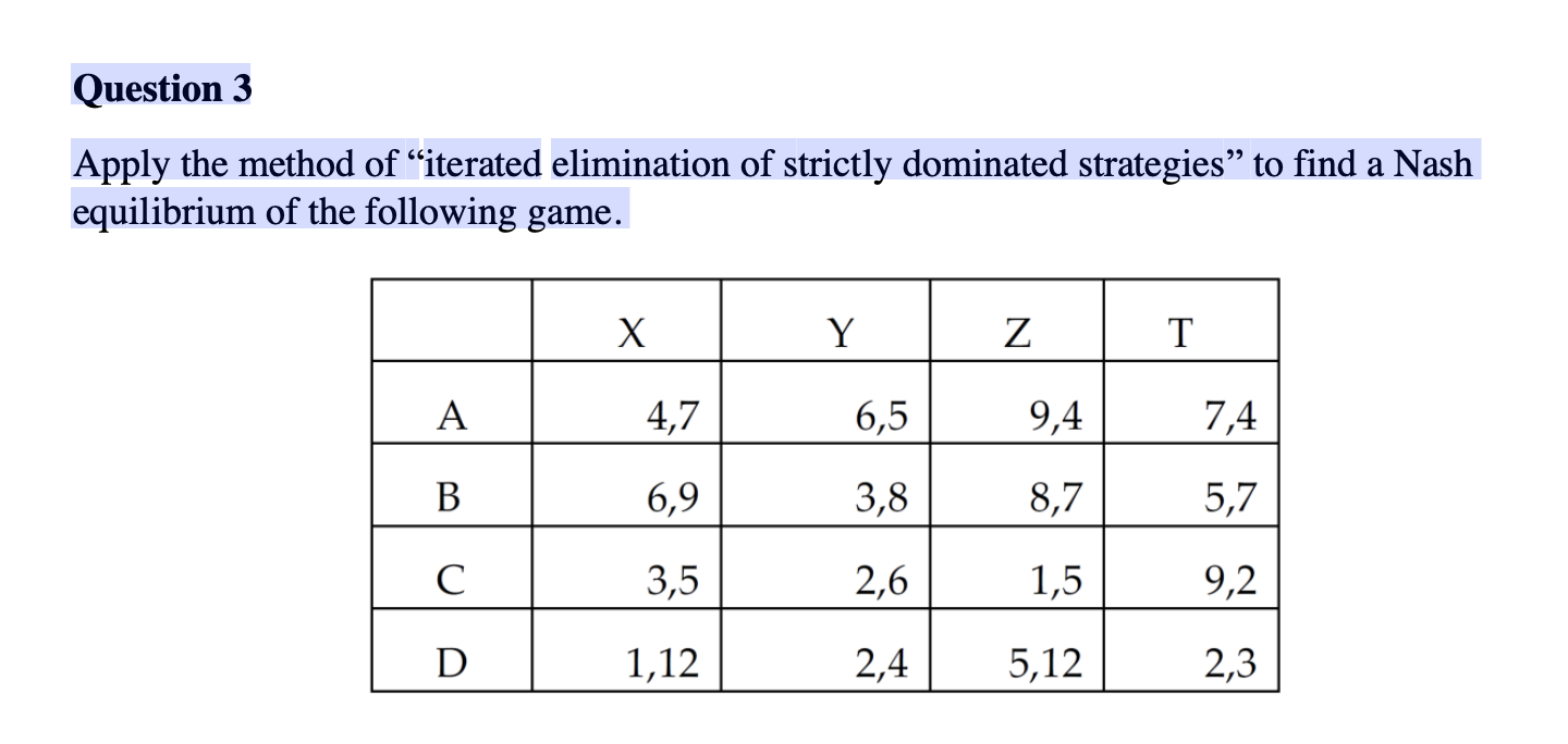 Solved Question 3 Apply the method of “iterated elimination | Chegg.com