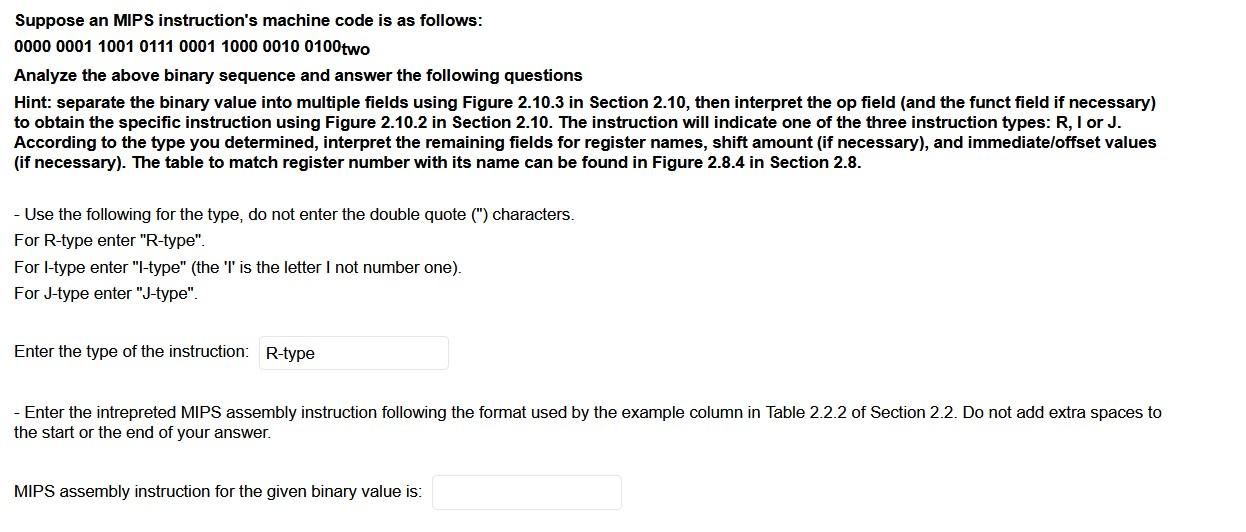 Solved Suppose an MIPS instruction's machine code is as | Chegg.com