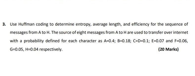 Solved 3 Use Huffman Coding To Determine Entropy Average Chegg