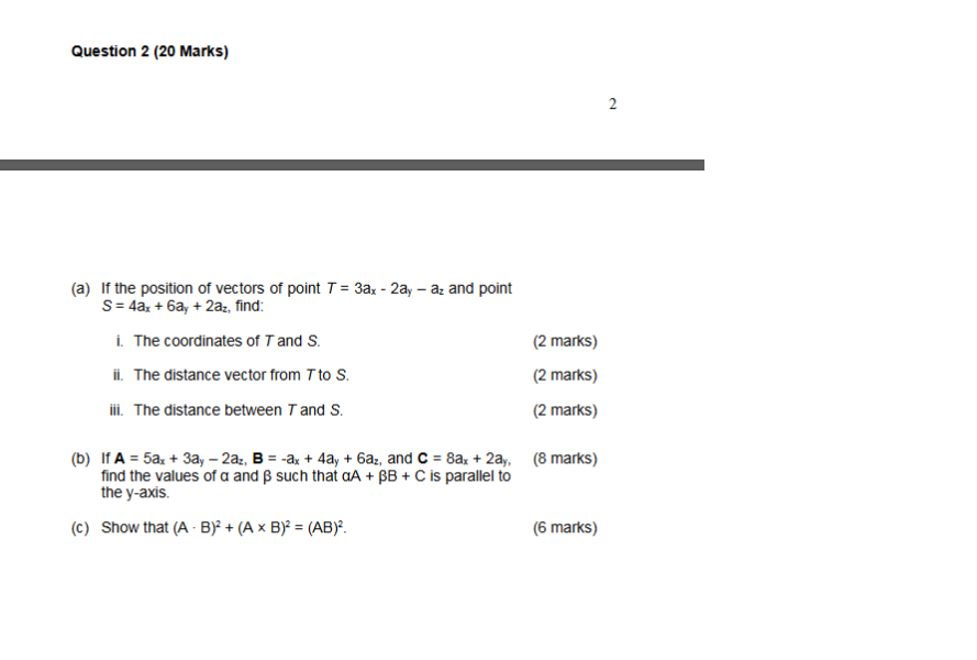 Solved Question 2 (20 ﻿Marks)(a) ﻿If the position of vectors | Chegg.com