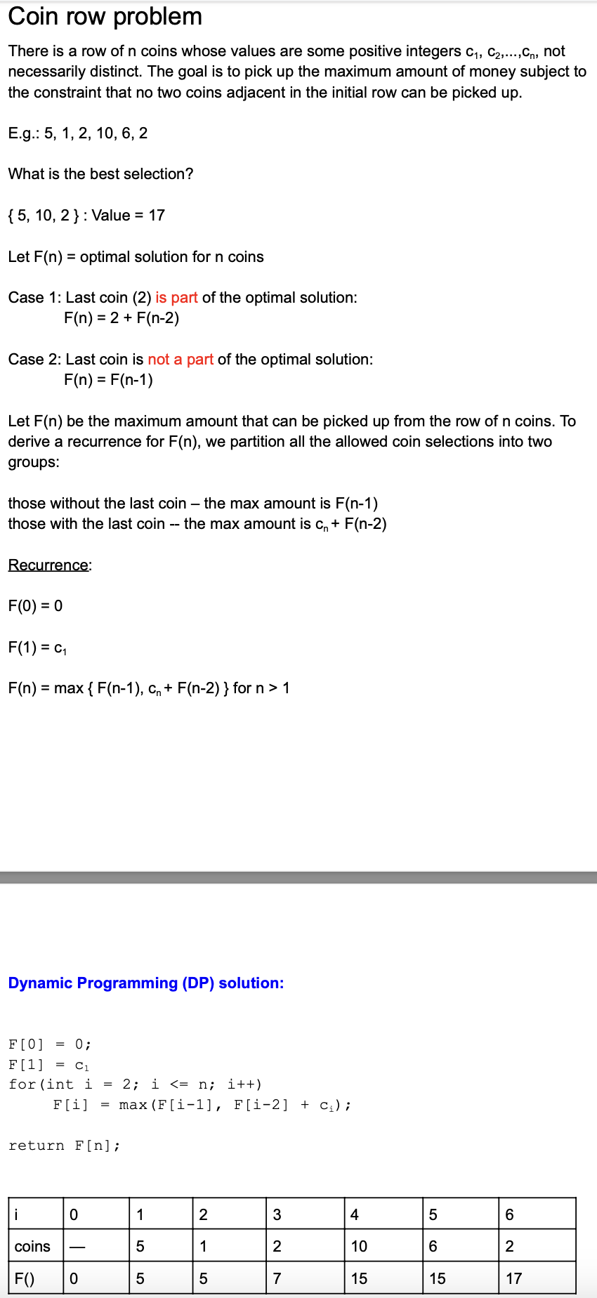 Solved The Coin row problem is described in (link on Canvas) | Chegg.com
