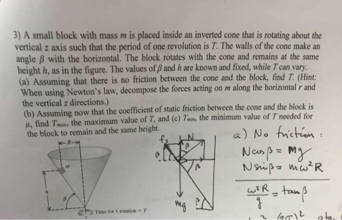 Solved 3) A small block with mass m is placed inside an | Chegg.com